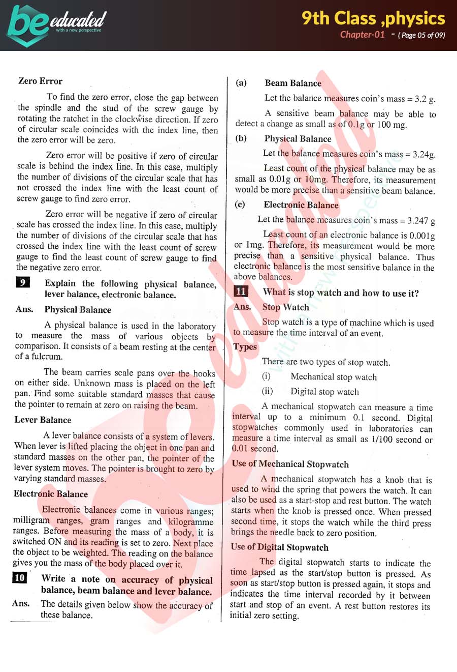 Chapter 1 Physics 9th Class Notes - Matric Part 1 Notes Chapter 1 Physics 9th Class Notes - Matric Part 1 Notes