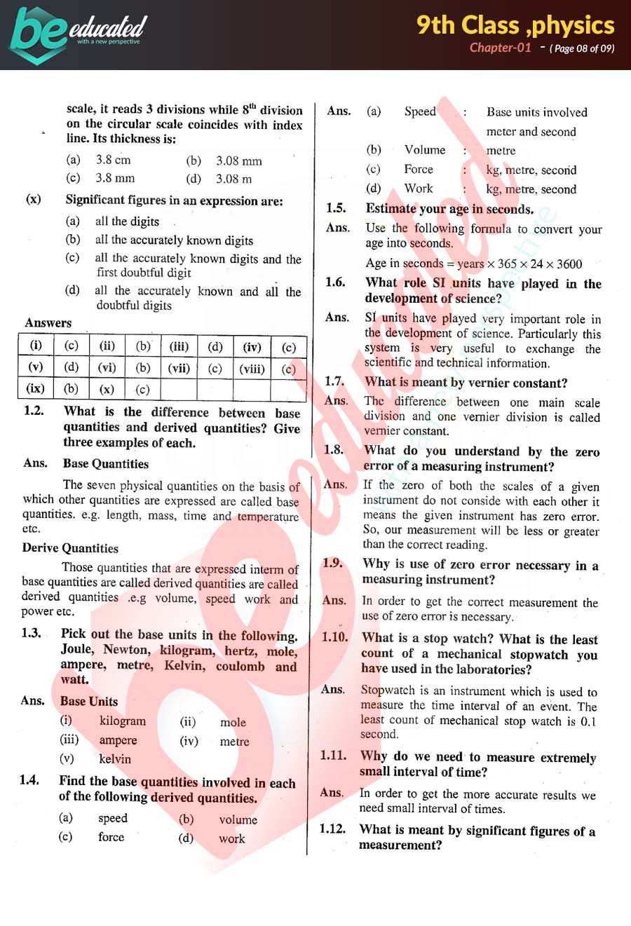 Chapter 1 Physics 9th Class Notes - Matric Part 1 Notes Chapter 1 Physics 9th Class Notes - Matric Part 1 Notes