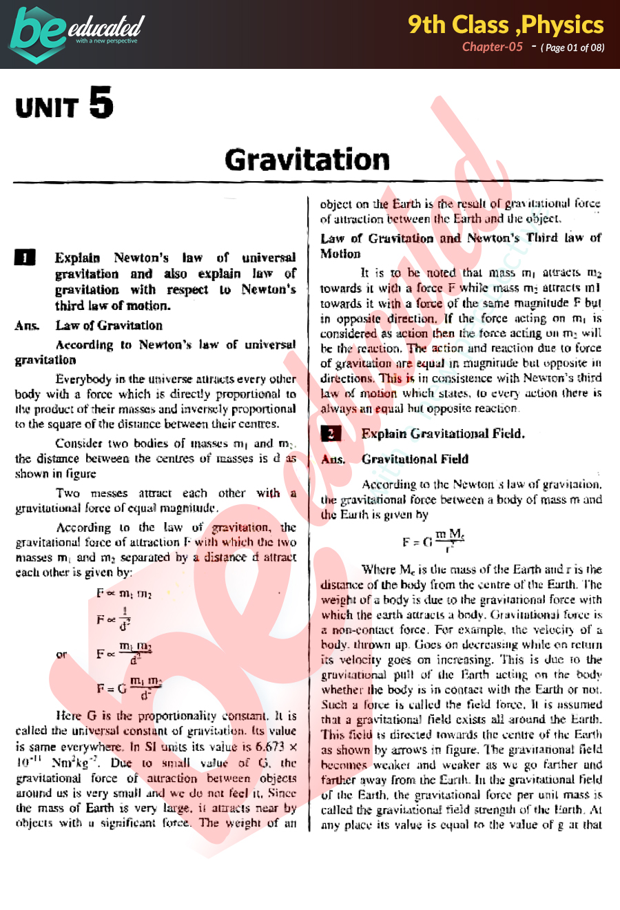 Chapter 5 Physics 9th Class Notes Matric Part 1 Notes